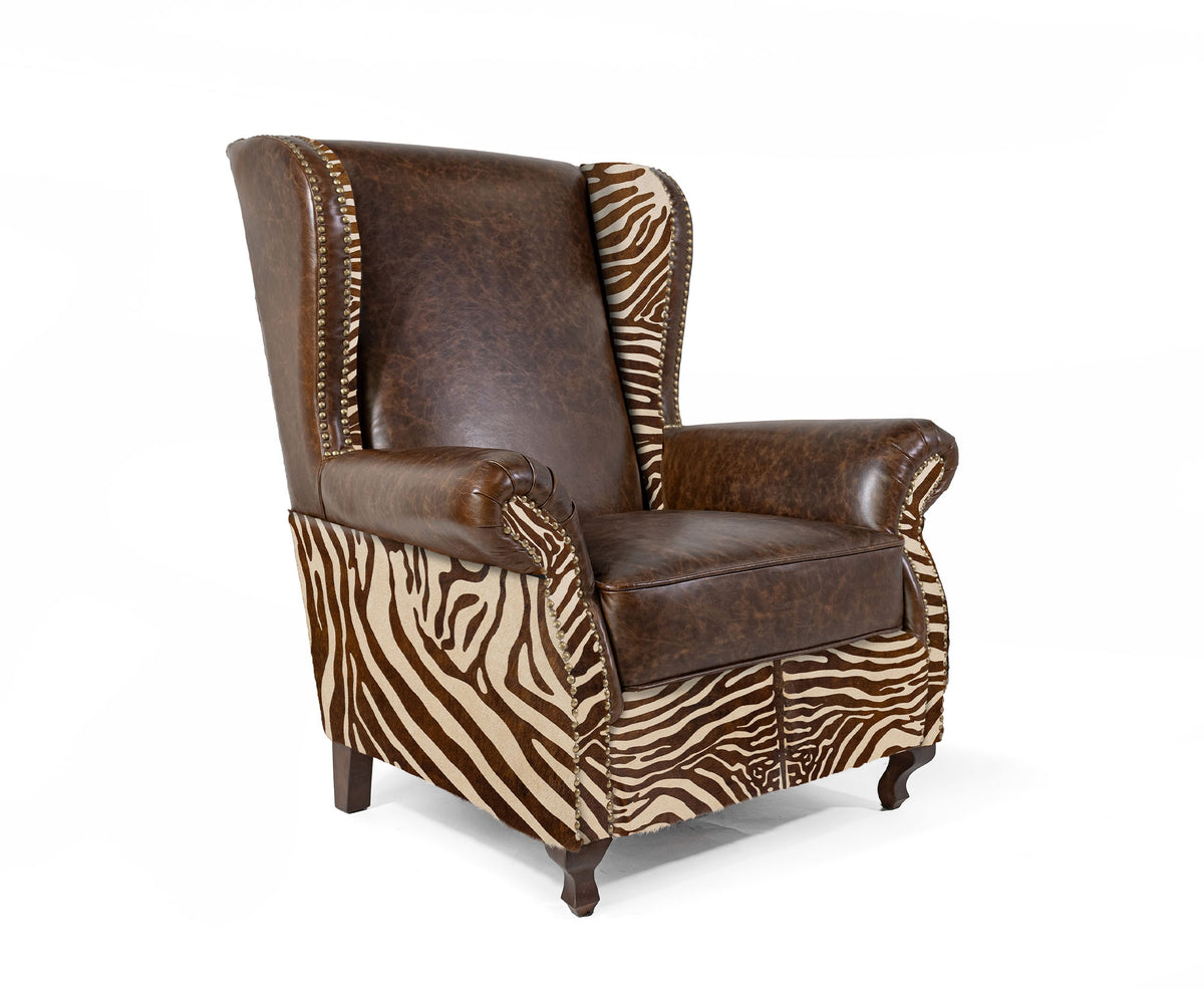 Custom Wingback Chair with Hair On Cowhide Accents - Zebra Print ...