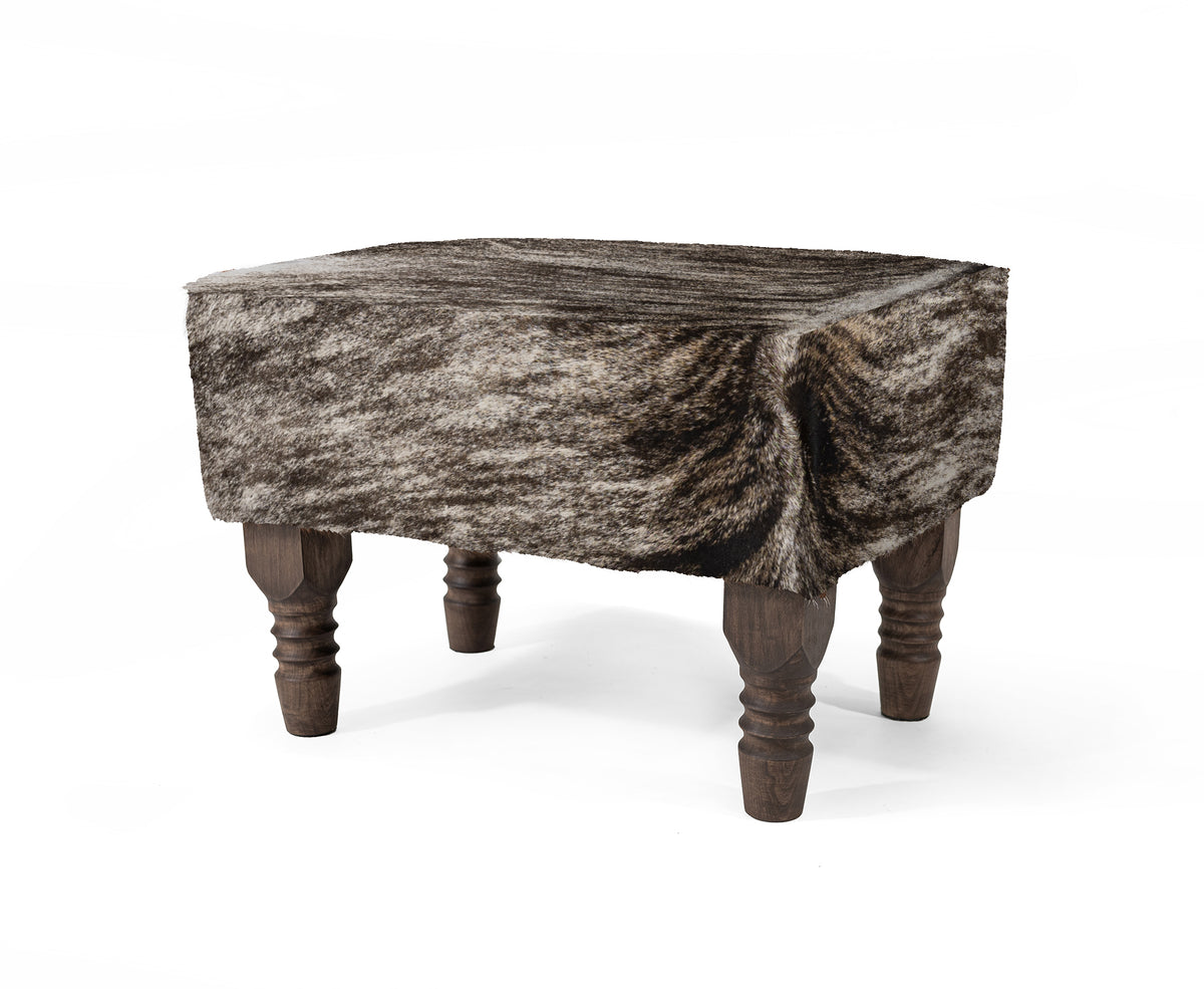 Custom Foot Stool with Wooden Legs hair on Cowhide- Dark Brindle ...