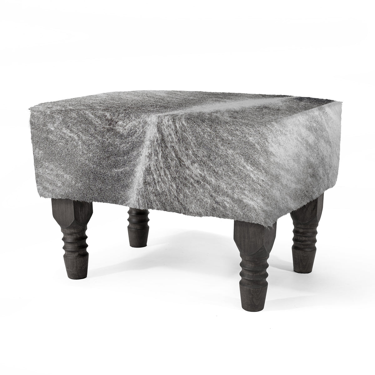 Custom Foot Stool with Wooden Legs hair on Cowhide- Grey Brindle ...
