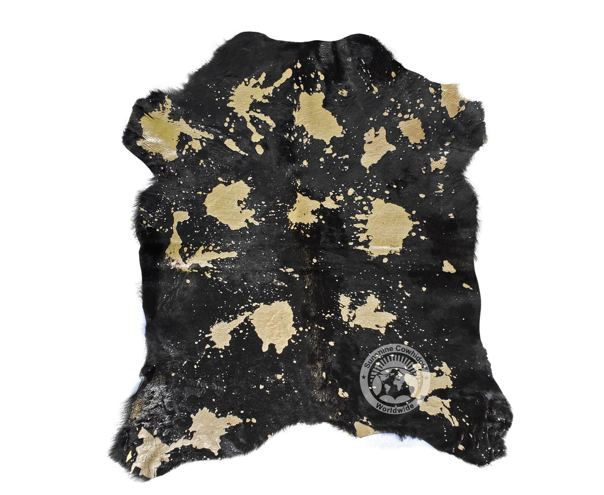 Devore Metallic Gold on Black Calfskin – Sunshine Cowhides