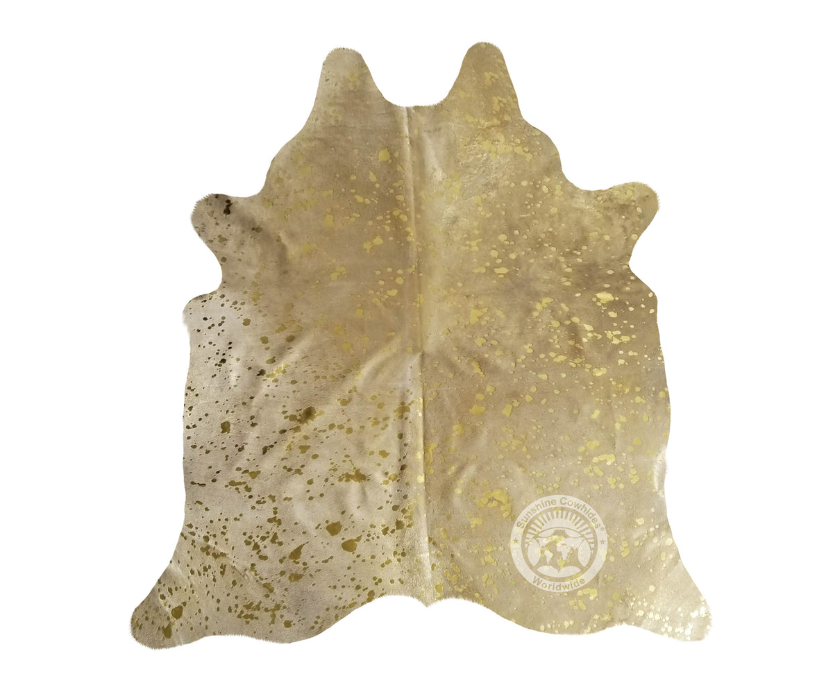 Devore Metallic Gold on Beige Cowhides – Sunshine Cowhides